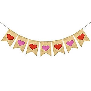 FAKTEEN Heart Banner Valentine's Day Decorations, Red Pink Hearts Garland Burlap Bunting for Wedding Bridal Shower Anniversary Party Décor