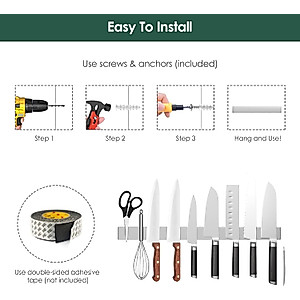 Fohil Magnetic Knife Holder for Wall, Stainless Steel 20 Inch Magnetic Knife Strip Wall Mounted Magnetic Knife Bar Drilling Magnetic Knife Rack for Kitchen Knives Holder Magnetic Tool Holder