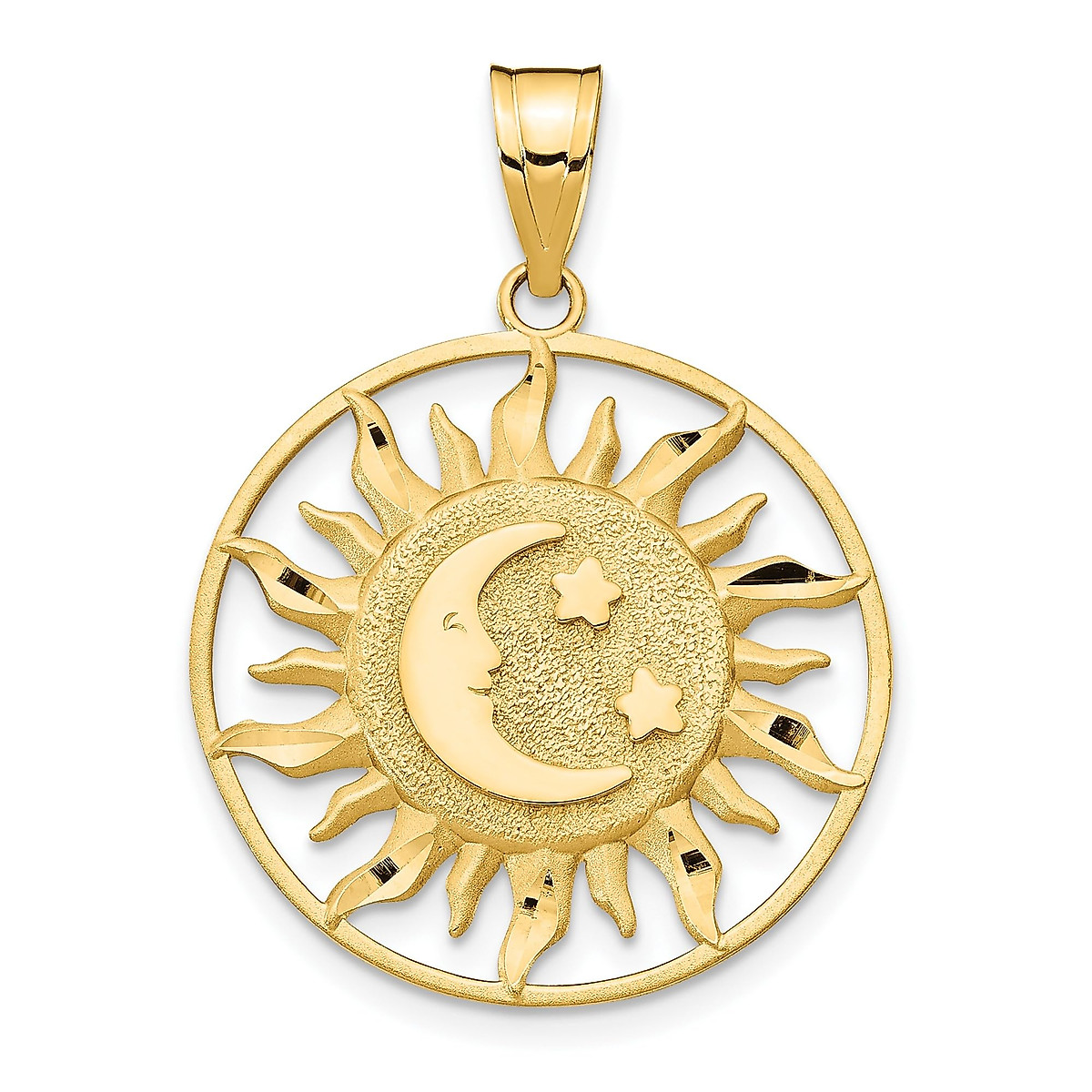 IceCarats 14K Yellow Gold Sun Crescent Moon Stars Necklace Charm Pendant 31mm x 22mm Only