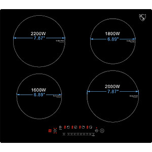 K&H 4 Burner 24 Inch Built-in Induction Electric Stove Top Ceramic Cooktop Touch Control 240V 6000W IN24-6004