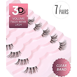 Onlyall Half Eyelashes Corner Lashes Natural Lashes Half Lashes Wispy End Lashes Corner Eyelashes 3/4 Lashes Clear Band Lashes 7 Pairs C03 (6MM-15MM)