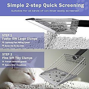 Cat Litter Scoop Kit, Metal Litter Scoop Includes Portable Small Broom and Dustpan Set, Heavy Duty Cat Litter Scoop, Litter Scoop with Coarse and Fine Grid, Quick Sift and Easy Clean Litter Scooper