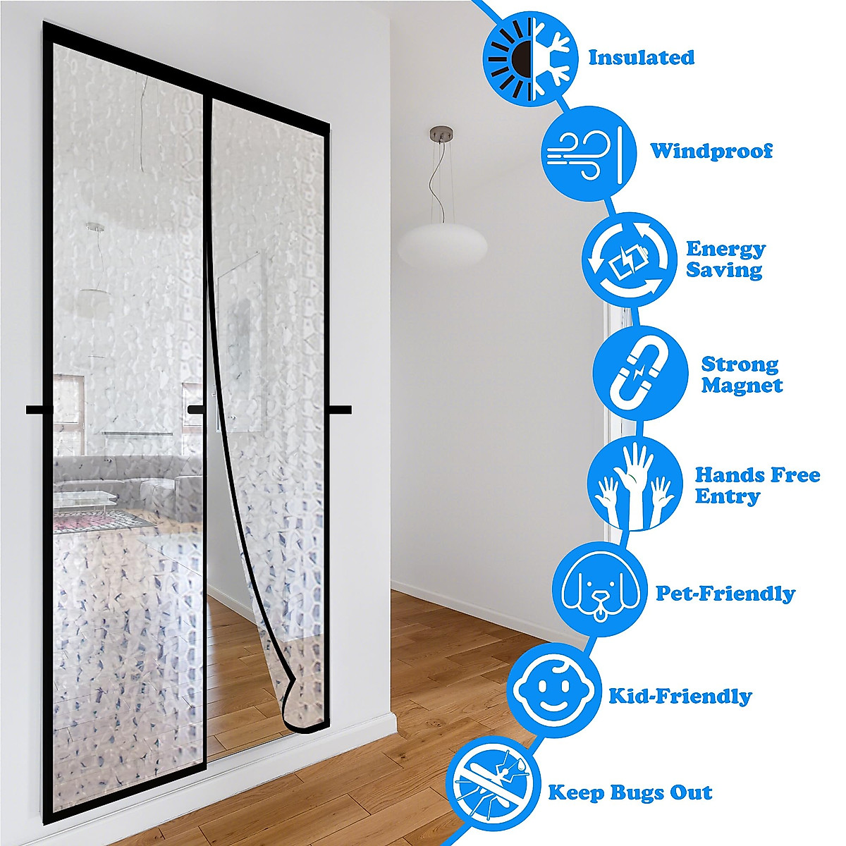 RELIANCER Magnetic Thermal Insulated Door Curtain,Waterproof EVA Door Cover,Fit Door Size 34"x78",Temperature Protection Insulated Doorway Curtains,Self-Closing Door Screen,Windproof Door Net Screen