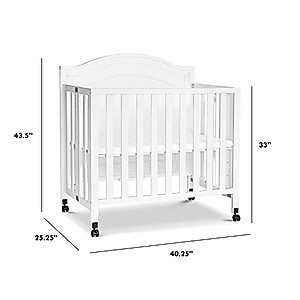 DaVinci Charlie Folding Portable 3-in-1 Convertible Mini Crib and Twin Bed in White, Removable Wheels, Greenguard Gold Certified