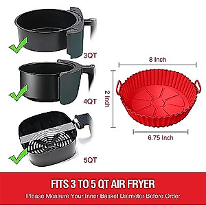 Altalsby Air Fryer Silicone Liner 2 Pack, 8 inch Non-Stick Reusable Air Fryer Basket Liners for 3-5 QT Baskets, Airfryer Silicone Pot for Ninja Air Fryer, Oven Microwave Accessories, Red
