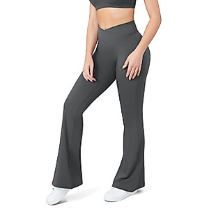 HEGALY Women's Flare Yoga Pants - Crossover Flare Leggings High Waisted Bootcut Bell Bottom Workout Sweatpants Dark Grey