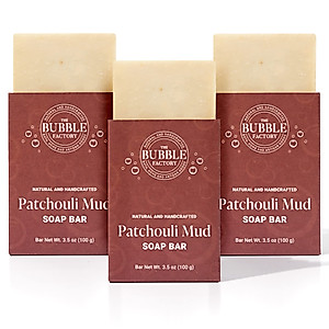 The Bubble Factory Patchouli Mud - Handmade in the USA, Palm Oil Free, All Natural Bar Soap, 3 Bars