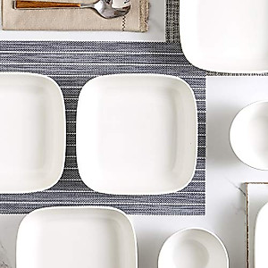 Selamica Porcelain 8-inch Square Dinner Plates, Pasta Salad Bowls, Set of 6, White