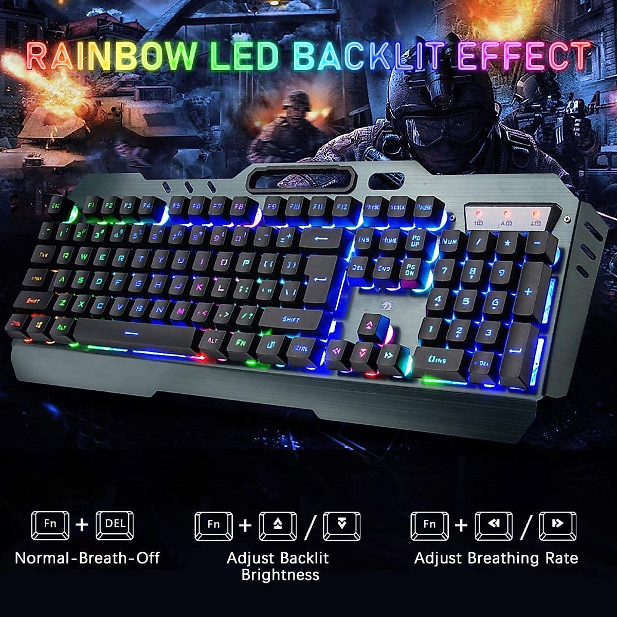 Wireless Gaming Keyboard and Mouse Combo, Rechargeable 16 Kinds RGB Backlit PC Gaming Keyboard Mouse w, Mechanical Feel Keyboard and 7 Color Gaming Mute Mouse for Windows Computer Gamers (Black)