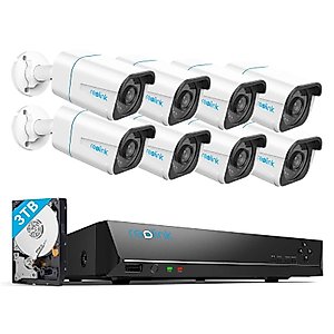 REOLINK 4K PoE Home Security Camera System, 8pcs H.265 Surveillance PoE IP Camera Outdoor Wired with Person Vehicle Detection, 8MP/4K 16CH NVR with 3TB HDD for 24-7 Recording, RLK16-810B8-A(Renewed)