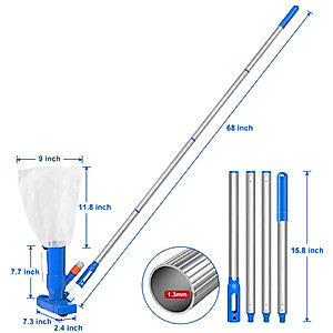 CKE 2024 68" Portable Pool Vacuum Jet Underwater Cleaner W/Brush Bag, 4 Section 1.25" Pole of Hand Held Portable Vacuum Pool Cleaner Pool Spa Pond Mini Jet Underwater Jet Vac for Above Ground Pool Vac