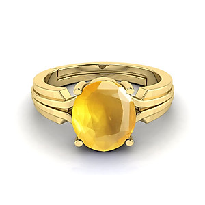LMDPRAJAPATIS 6.25 Ratti / 5.42Ct Certified Natural Yellow Sapphire Gold Plated Ring For Women Valentine Day, New Year, Wear