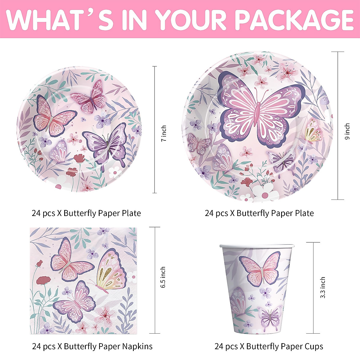 Suhelkit Butterfly Party Decorations Tableware - Butterfly Birthday Party Supplies, Paper Plate, Cup, Napkin, Tablecloth, Disposable Cutlery, Butterfly Baby Shower Decorations For Girl | Serve 24