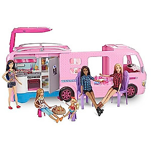 Barbie Camper Playset, Dreamcamper Toy Vehicle with 50 Accessories Including Furniture, Pool & Slide, Hammocks & Fireplace (Amazon Exclusive),Pink