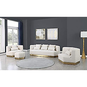 Meridian Furniture Marquis Collection Modern | Contemporary Velvet Upholstered Sofa with Stainless Steel Base in a Rich Gold Finish, 93" W x 38" D x 29" H, Cream