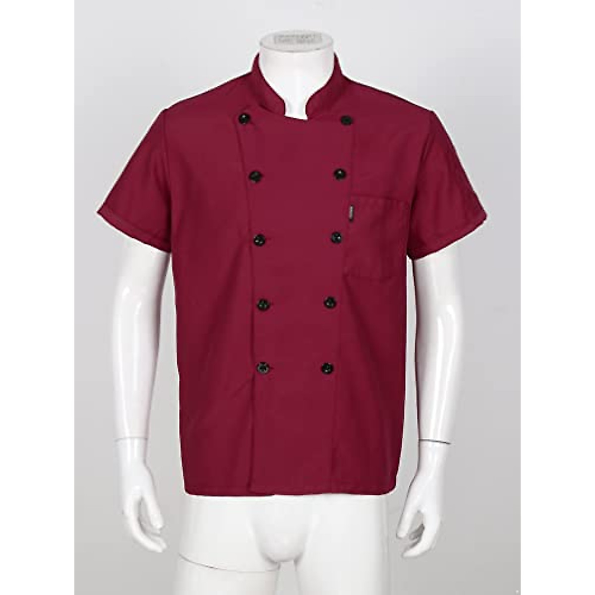JEATHA Men Double-Breasted Short Sleeve Chef Coat Jacket Uniform Unisex-Adult Chef Jacket Chef Coat Red F Large