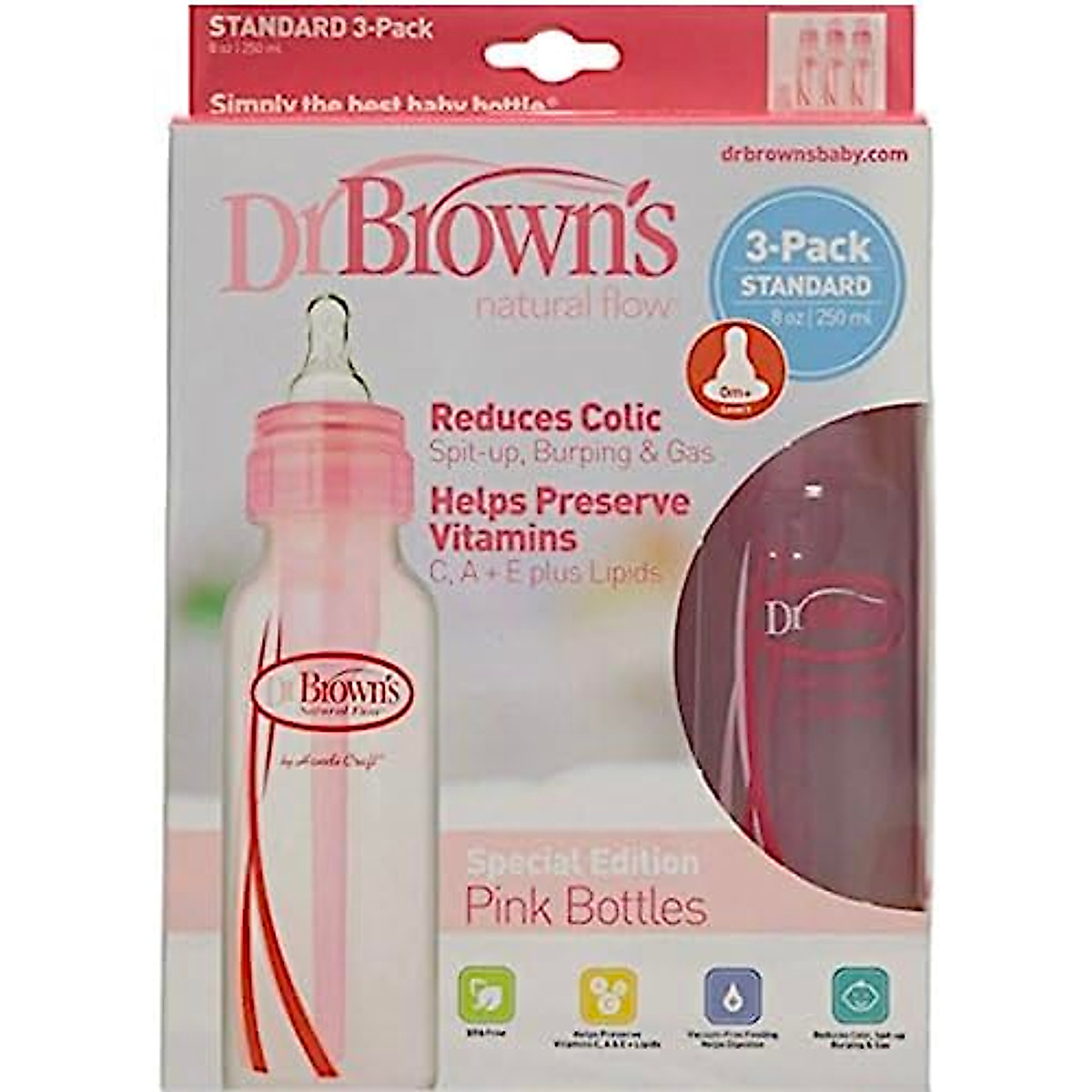 Dr. Brown's BPA Free Baby Bottles 8 Oz. - Pink - 3 Pack