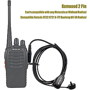 Retevis RT22 Walkie Talkie Earpiece 2 Pin Acoustic Tube Headset with Mic PTT Compatible RT15 RT21 H-777 RT68 Baofeng UV-5R BF-888S Two Way Radios (2 Pack)