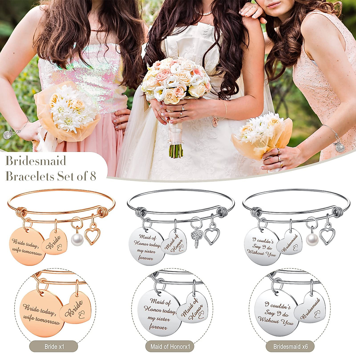 CHENGU 8 Pcs Maid of Honor Gifts Bracelets I Couldn't Say I Do Without You Bridesmaid Bracelets Gift Wedding Bride Adjustable Bangle Thank You Gift for Bridal Shower Bachelorette Party Favor(Elegant)