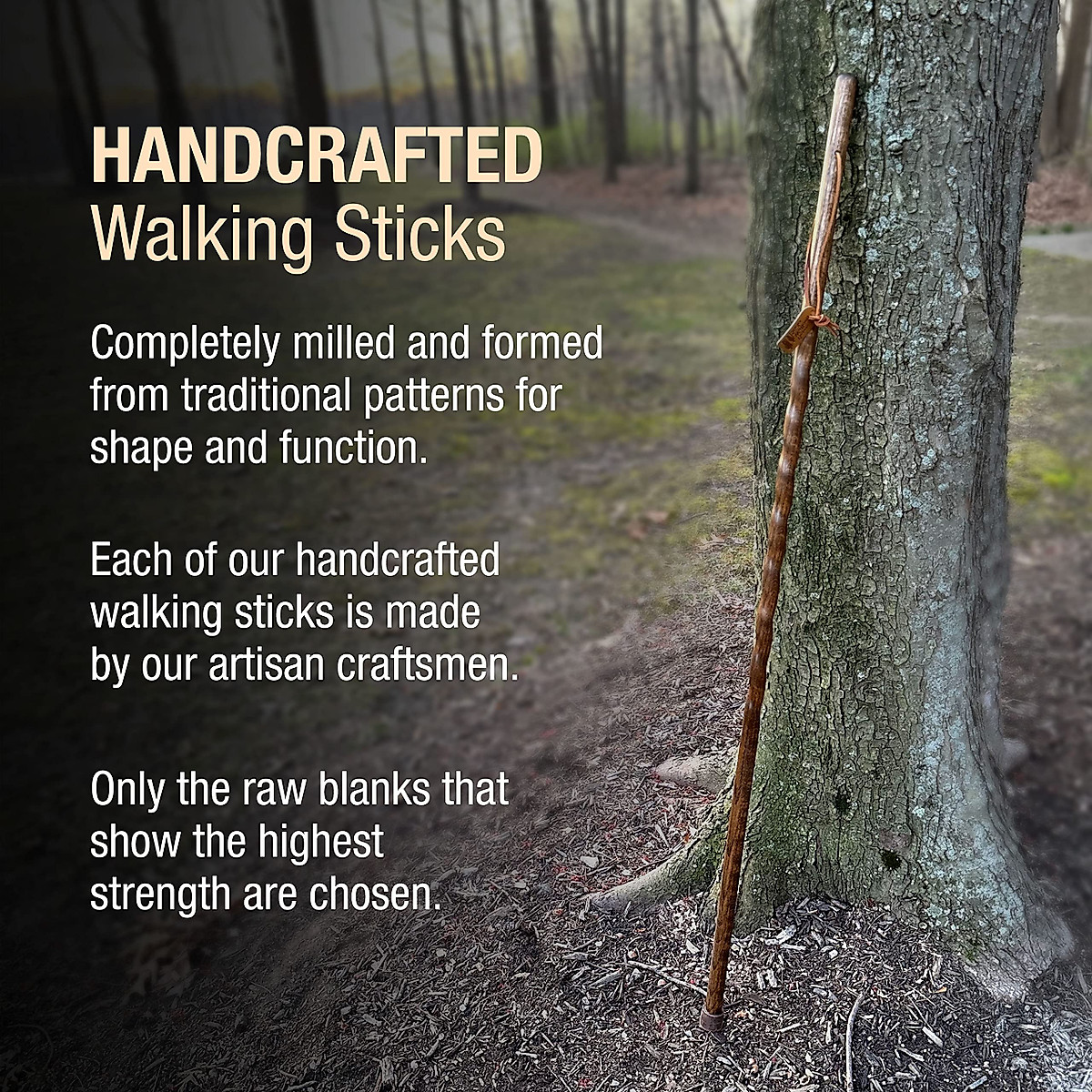 Brazos Handcrafted Wood Walking Stick, Twisted Oak, Trekker Style Handle, for Men & Women, Made in the USA, Red, 48"
