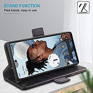 KEZiHOME Google Pixel 7 Pro Case, Google Pixel 7 Pro Wallet Case [RFID Blocking] Genuine Leather with Card Slots Stand Flip Magnetic Closure Cover for Google Pixel 7 Pro 5G (2022) (Black/Brown)