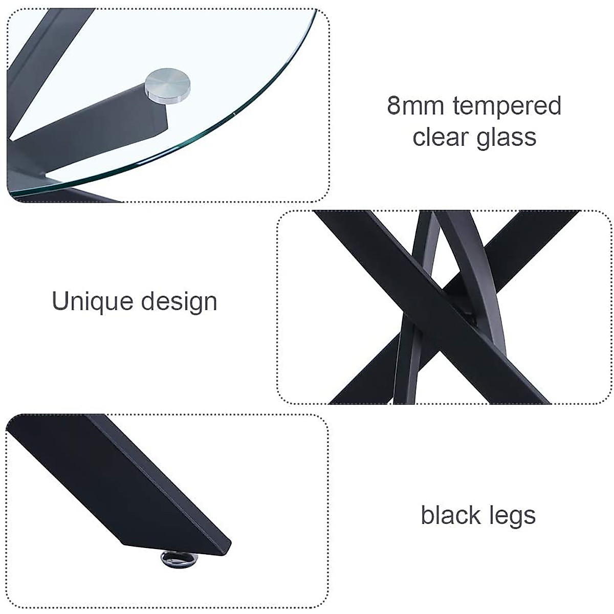 NIERN Round Tempered Glass Dining Table for 2-4 with Metal Legs, 35.5 in Modern Small Kitchen Table for Kitchen Dining Room (Black)