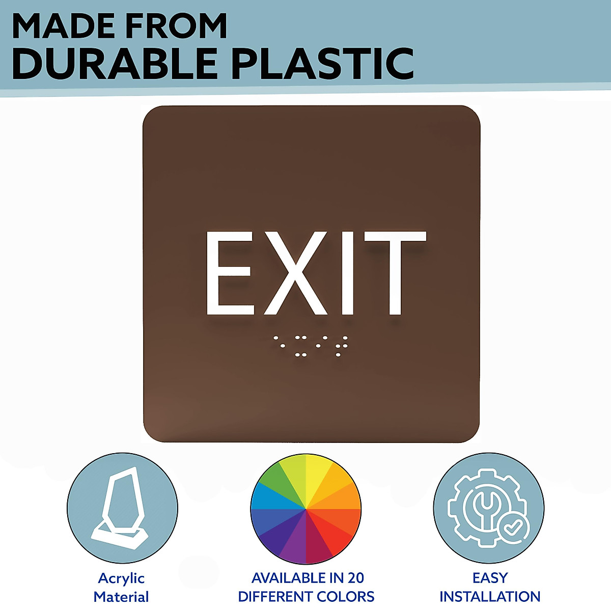 ADA CENTRAL SIGNS - 6" X6" Exit Sign - ADA Compliant Tactile Graphics Grade 2 Braille Text Acrylic Wall Signs - Emergency Rescue Safety Door Sign for Schools, Offices, Businesses, and Restaurants