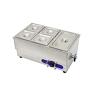 INTSUPERMAI 5 Pots Electric Commercial Food Soup Warmer Canteen Buffet Steam Heater Stainless Steel 110V 1500W 1/6 GN x4+1/3GN x1 6 inch deep Adjustable Temp Restaurants, Catering and Parties
