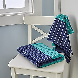 SKL Home by Saturday Knight Ltd. Colorblock Stripes Hand Towel (2-Pack),Teal