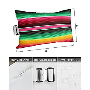 Recliner Head Pillow Ledge Loungers Chair Pillows with Insert Colorful Mexican Stripes Green Red Yellow Lumbar Pillow with Adjustable Strap Outdoor Waterproof Patio Pillows for Beach Pool, 2 PCS