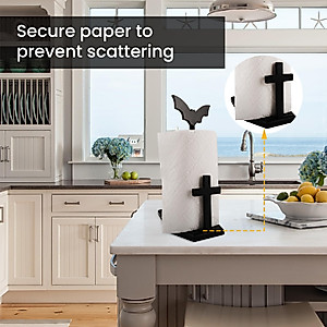 Bat Paper Towel Holder Countertop Large,Wooden Halloween Kitchen Paper Towels Holder Stand for Large Size Rolls,Black Halloween Decor Gothic Decor for Kitchen and Bathroom. (Bat)