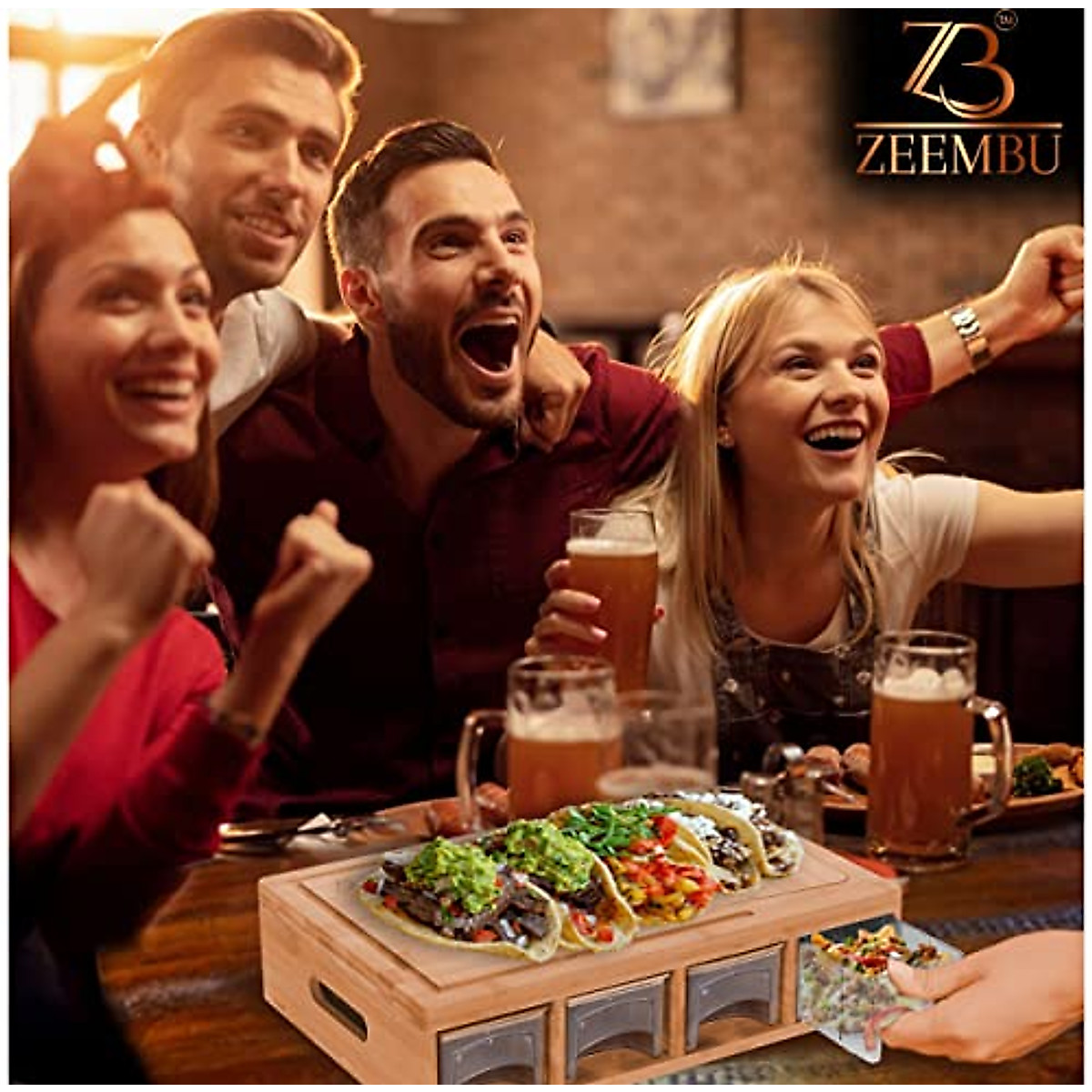 Zeembu Bamboo Cutting Board With Containers and Mats for Quick Meal Prep. Sturdy and Multifunctional Chopping Board with Stackable Containers for Easy Storage. Great Gift for Cooking Enthusiast.