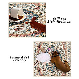 vivorug Washable Rug, Ultra Soft Area Rug 5x7, Non Slip Boho Rug Foldable, Stain Resistant Rugs for Living Room, Persian Tribal Medallion (Yellowish/Navy, 5'x7')