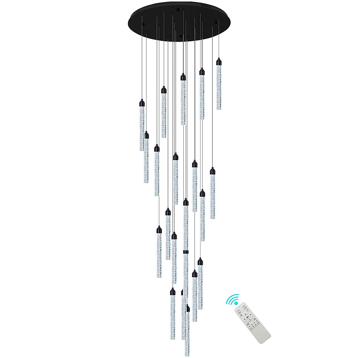 20-Lights Chandelier LED Dimmable Chandeliers for Entryway Flush Mount Ceiling Pendant Light Fixture Crystal Chandeliers for Living Room Black Finished Lighting Modern 156in High Ceiling Chandelier