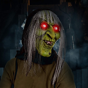 MOLEZU Halloween Witch Mask Scary Evil Costume Head Masks Creepy Adult Party Cosplay Props (LED-Green)