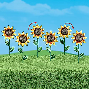 Collections Etc Sunflower Wind Wheel Spinner Garden Stakes - Set of 6