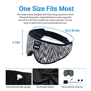 Bluetooth Sleep Eye Mask 3D Sleep Headphone with Headphones with Speakers and Microphone, Wireless Music Sleeping Eye Mask Washable Earbuds for Side Sleeper, Air Travel, Office Nap, Meditation (Grey)