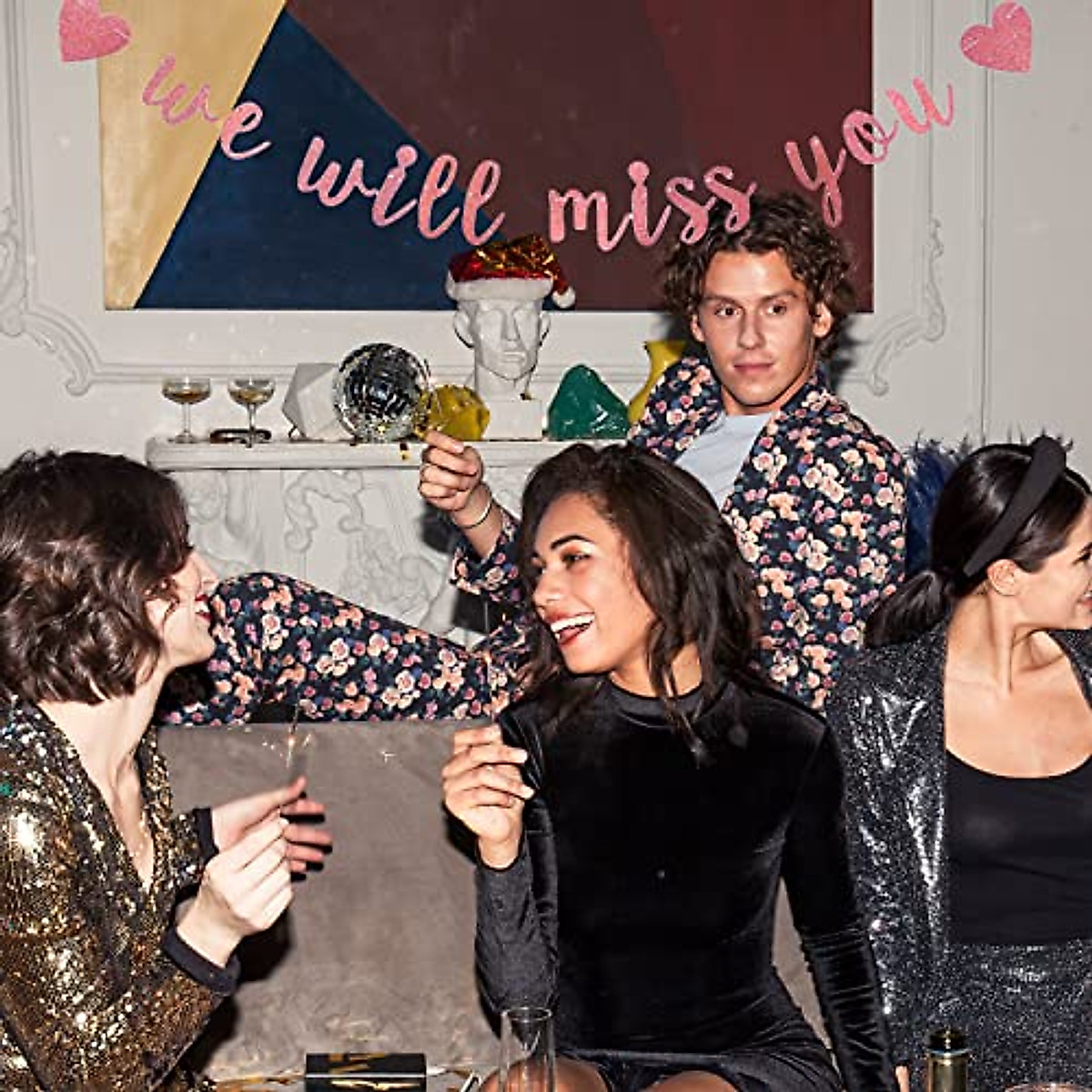 Rose Gold Glitter We Will Miss You Bunting Banner Party Decorations for Going Away Party, Farewell Party, Retirement Party Supplies