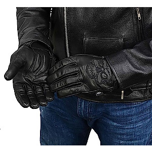 Milwaukee Leather Men's Black Leather ‘Reflective Skull’ Motorcycle Hand Gloves W/Gel Padded Palm MG7570 - Large