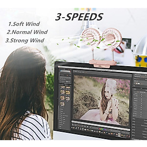THRRLY Desktop Fan, Monitor Clip on Fan with 2 Fan Heads, 3 Speeds Office Desk fan USB Powered Cooling Fan with Sturdy Adjustable Clamp, Strong Wind Quiet Personal USB Small Fan for Laptops, Desktop.