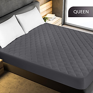 Utopia Bedding Quilted Fitted Mattress Pad (Queen, Grey) - Elastic Fitted Mattress Protector - Mattress Cover Stretches up to 16 Inches Deep - Machine Washable Mattress Topper