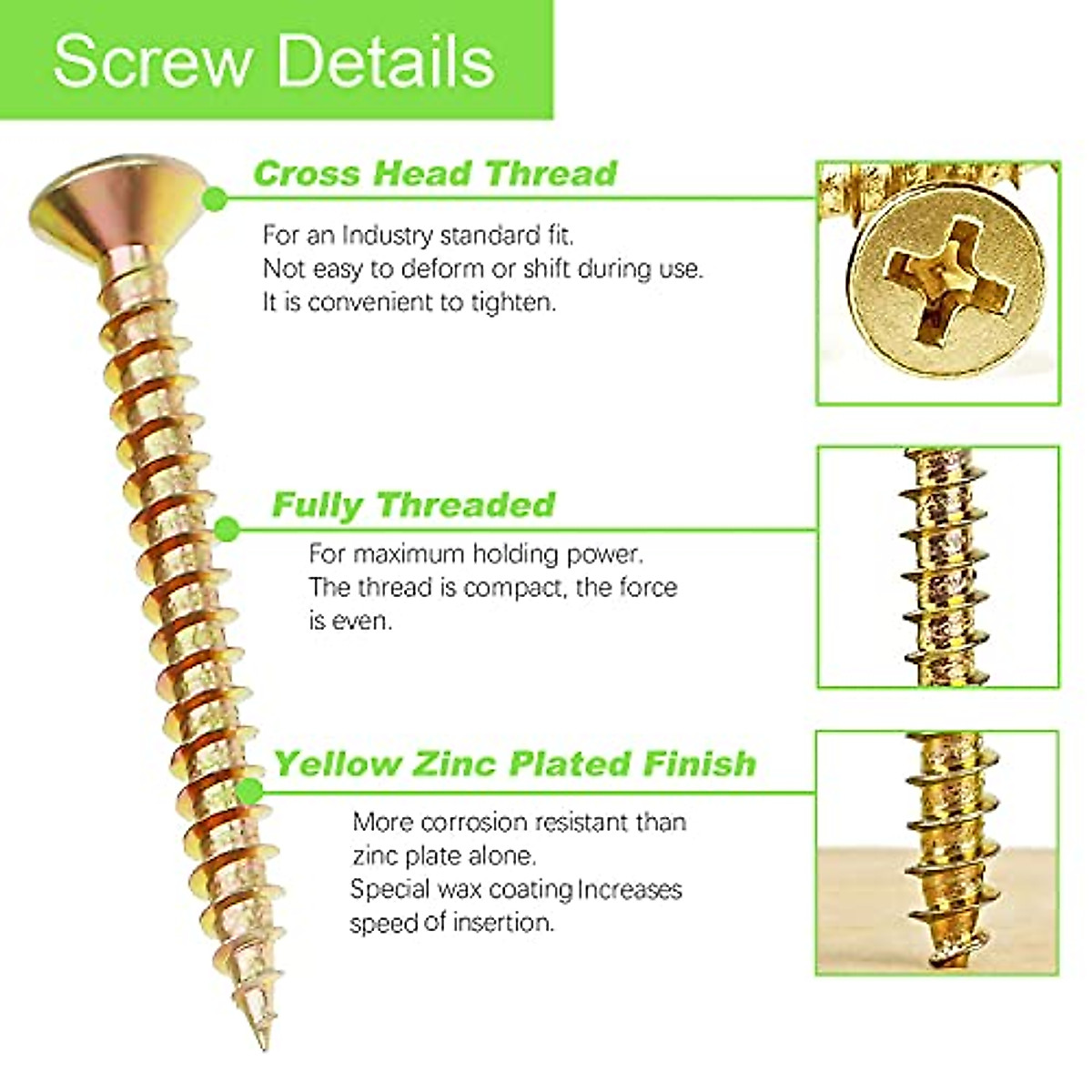 M3 Flat Head Wood Screws Assortment Fasteners Kit 420pcs,Phillips Drive Countersunk Head Self-Tapping Screws,Yellow Zinc Plated Finish,Contains 20pcs M6 Screw Anchors