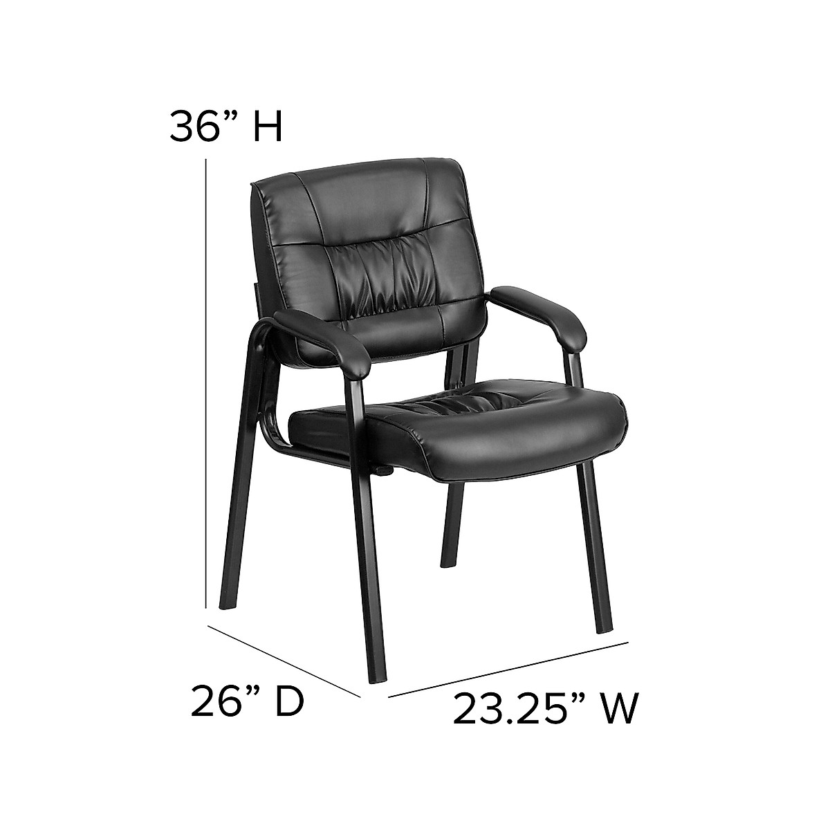 Flash Furniture Haeger Black LeatherSoft Executive Side Reception Chair with Titanium Gray Powder Coated Frame
