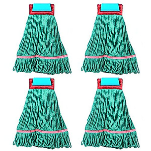 Loop-End Mop Heads Refill Cotton/Synthetic Large Size, for Home Commercial, and Industrial Use 18-Inch, Green 4-Pack