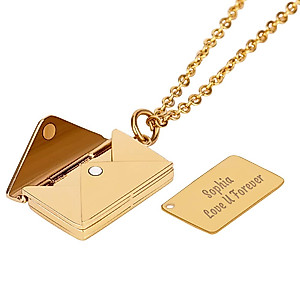 LAICEPS U Custom Locket Necklace for Women-personalized Free Lettering Locket Necklaces for Women - Love Envelope Locket Necklace Jewelry for Women Girlfriend (gold)