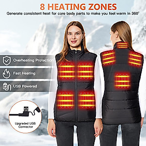KSFJZF Women Heated Vest with 10000mAh Power Bank - Stand Collar Sleeveless Jacket Winter Coat Heating Vest for Women, 8 Heating Zones, 3 Heating Temperature, 2.5h Auto Shut-off (S)