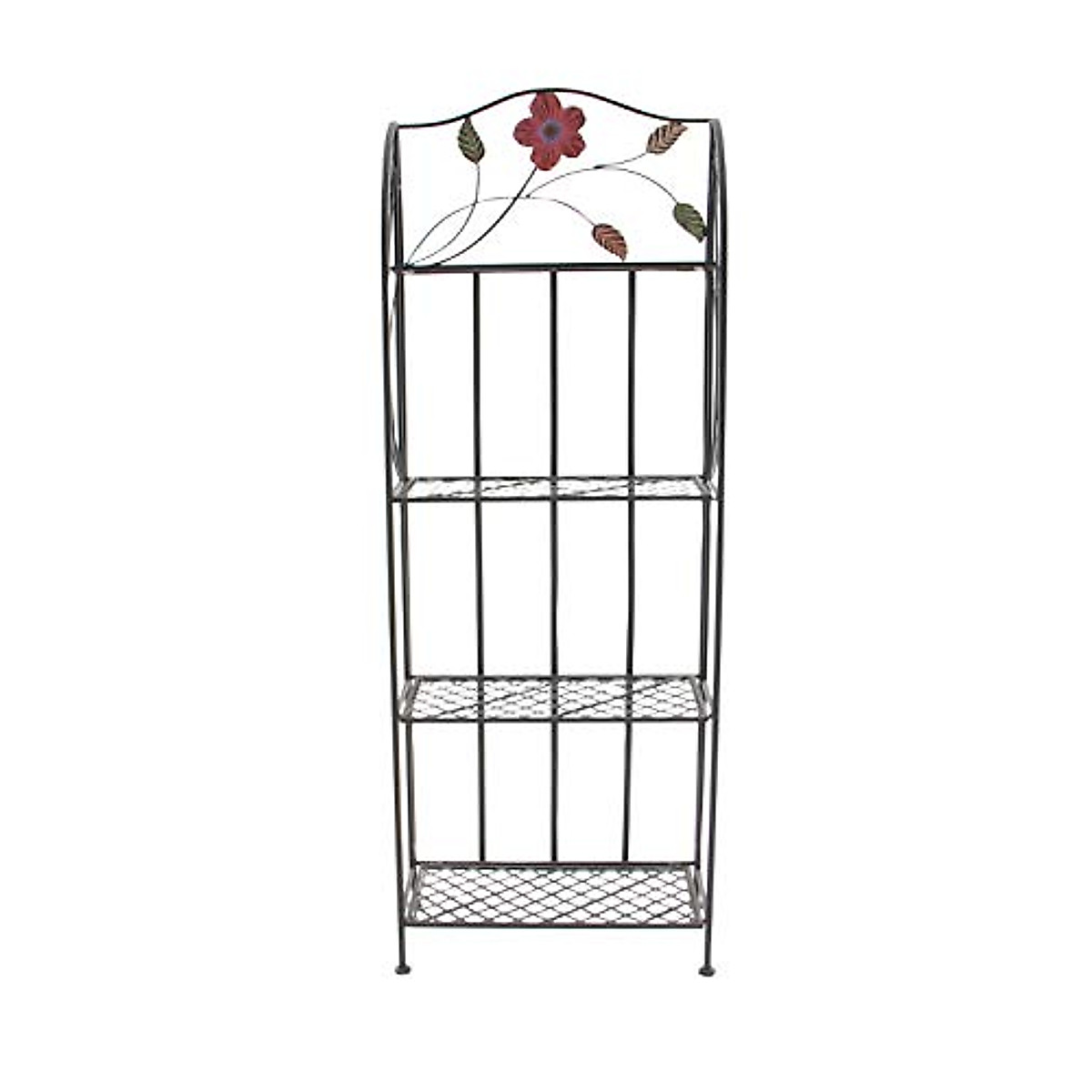 Deco 79 Metal Floral Indoor Outdoor Tall Folding 4 Shelf Bakers Rack, 25" x 12" x 68", Black