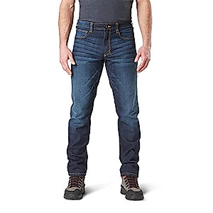 5.11 Tactical Mens Defender-Flex Slim Fit Jeans, Bar Tack Construction, Utility Pockets, Dark Wash Indigo, 36x32, Style 74465