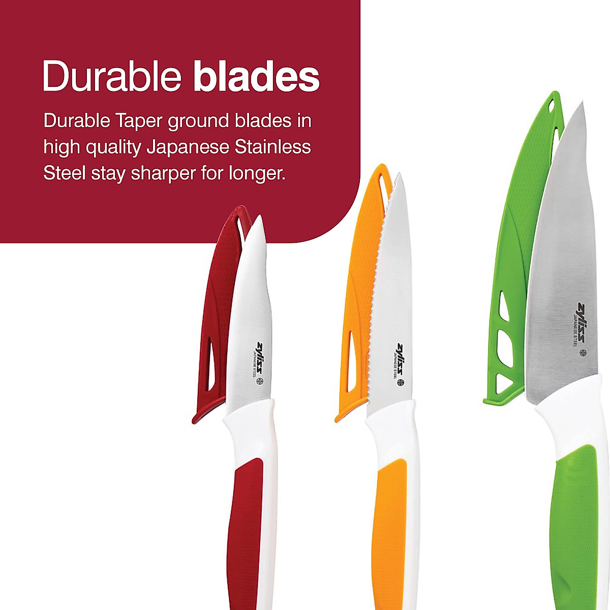 Zyliss Comfort Cutting Board & 3-Piece Knife Set - Japanese Stainless Steel Knife Set - Paring, Utility and Serrated Paring Knives - Plastic Cutting Board - Dishwasher & Hand Wash Safe - 4 Pieces