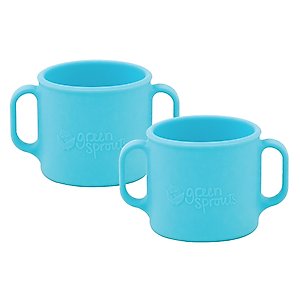 green sprouts Learning Cup |Helps toddler develop independent drinking skills | Easy-grip handles | Heat-Resistant |Dishwasher Safe | Aqua 2-pk, Small